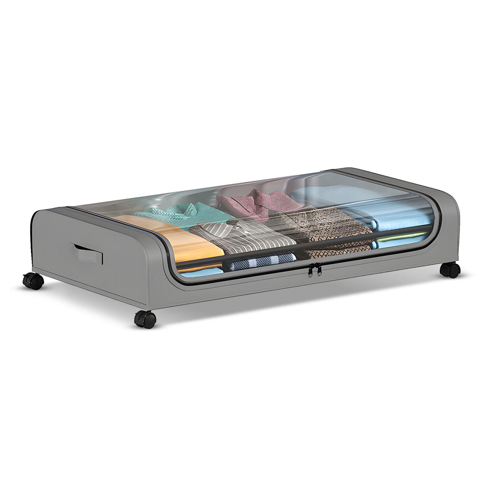 Контейнер для хранения под кроватью с крышкой и колесами, многофункциональный контейнер для хранения одежды для дома и общежития, прозрачный органайзер под кровать с ручкой для переноски, 1 упаковка, черный/серый, размер 80*44*16 см/31.5*17.3*6.3 дюйма