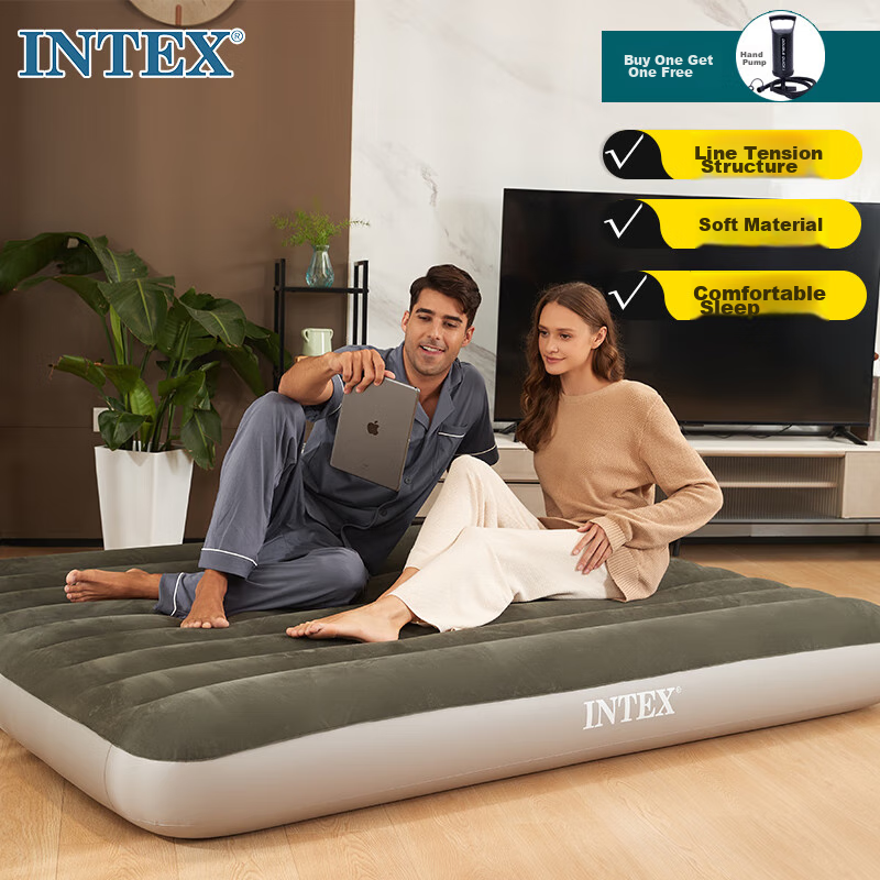 INTEX 64109W Inflatable Mattress, Camping Outdoor Moisture-Proof Mat, Car And Home Use, Companion Care, Double-Sized Folding Bed