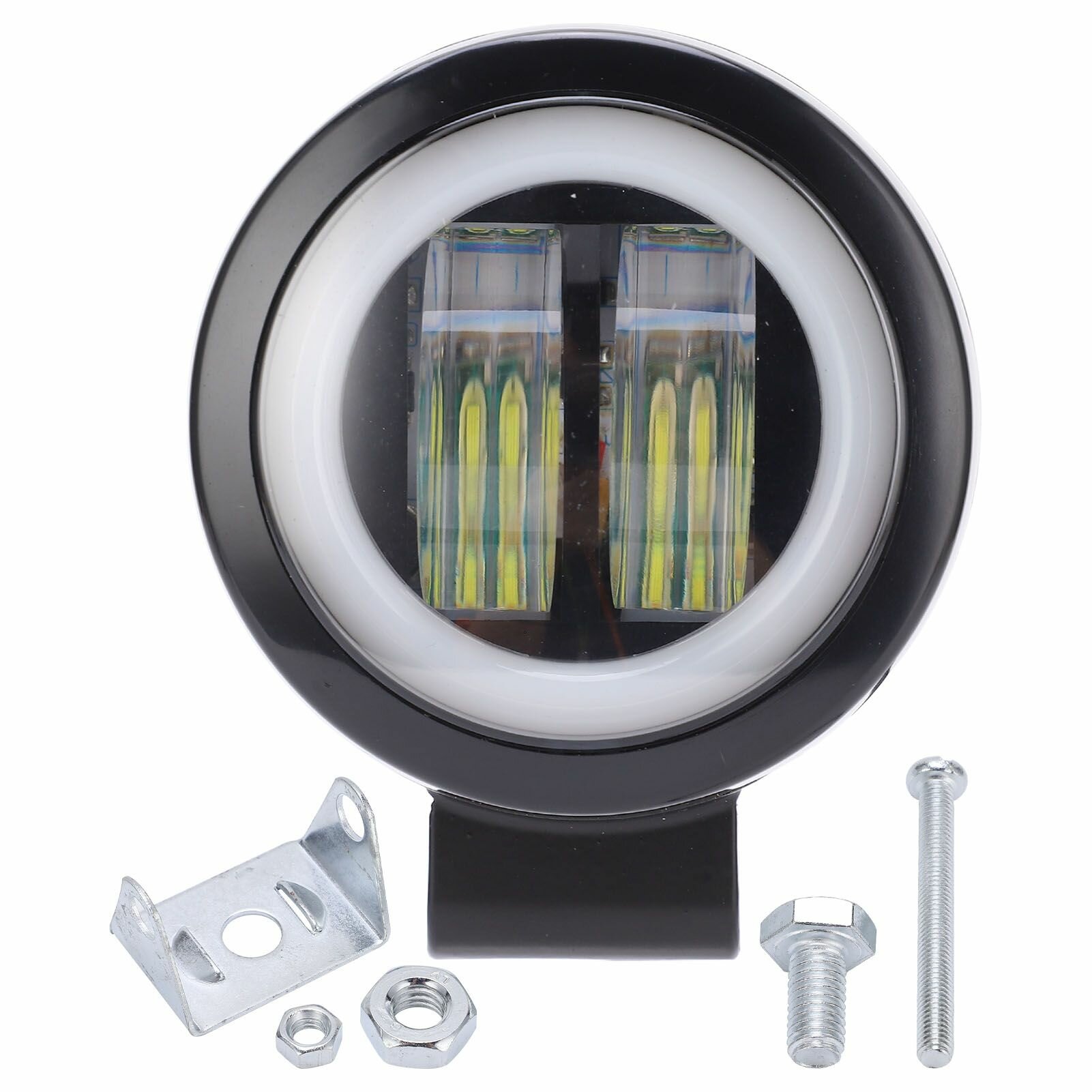 Светодиодная противотуманная фара 4D с двойной линзой 20 Вт с ангельским глазом для мотоциклов, квадроциклов, грузовиков, лодок, с синей апертурой