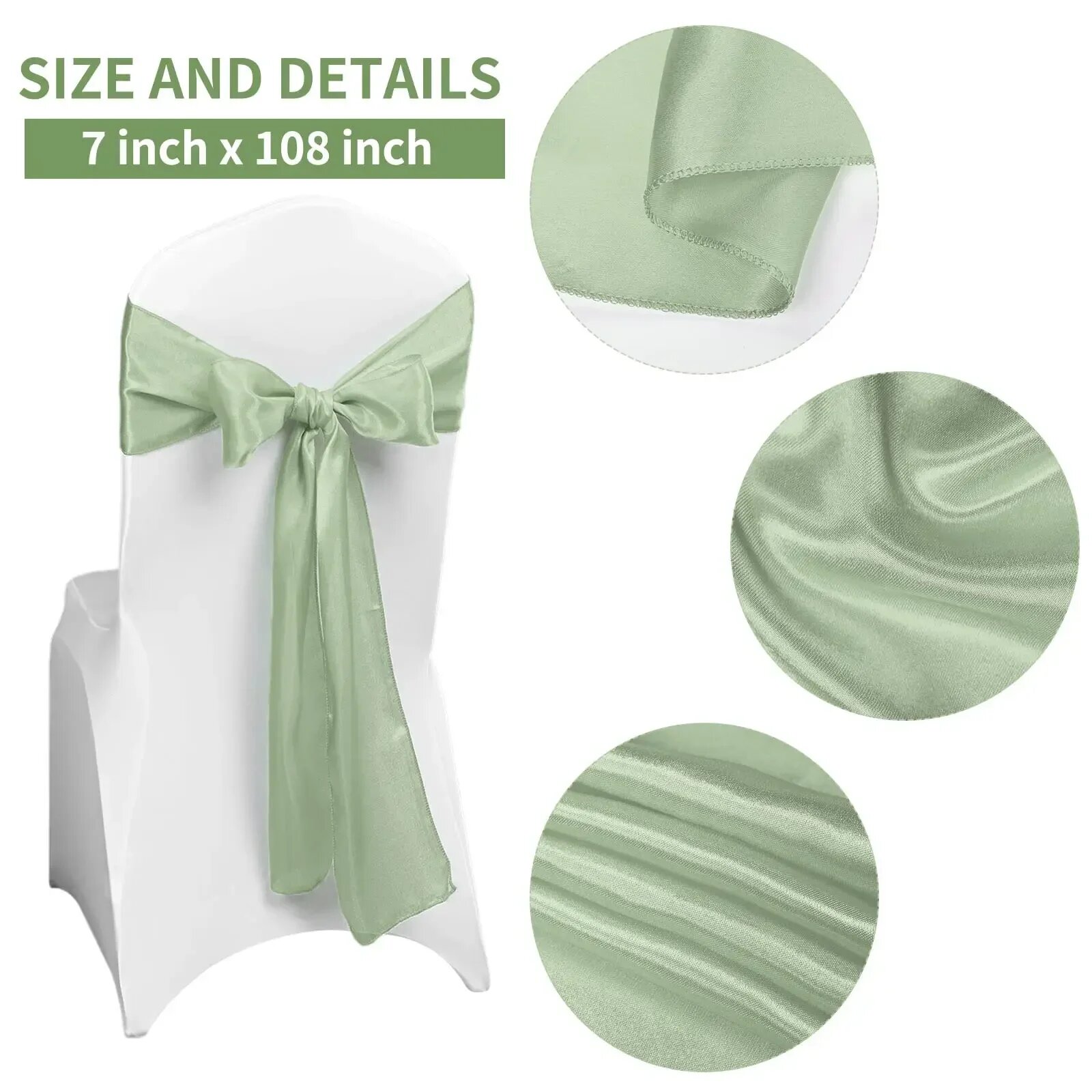 Атласные галстуки-бабочки для стульев 10 шт, Зеленый, Sage green