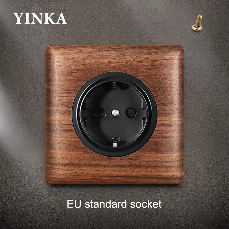 Деревянный латунный выключатель YINKA, EU Socket
