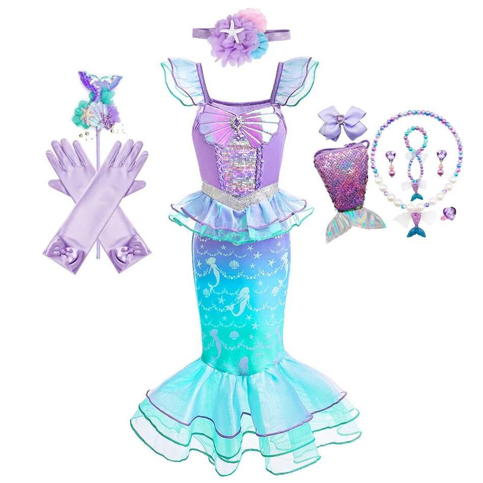Детский костюм русалки Ариэль PAMABIBI 5-6T (Tag 130), Mermaid Dress E