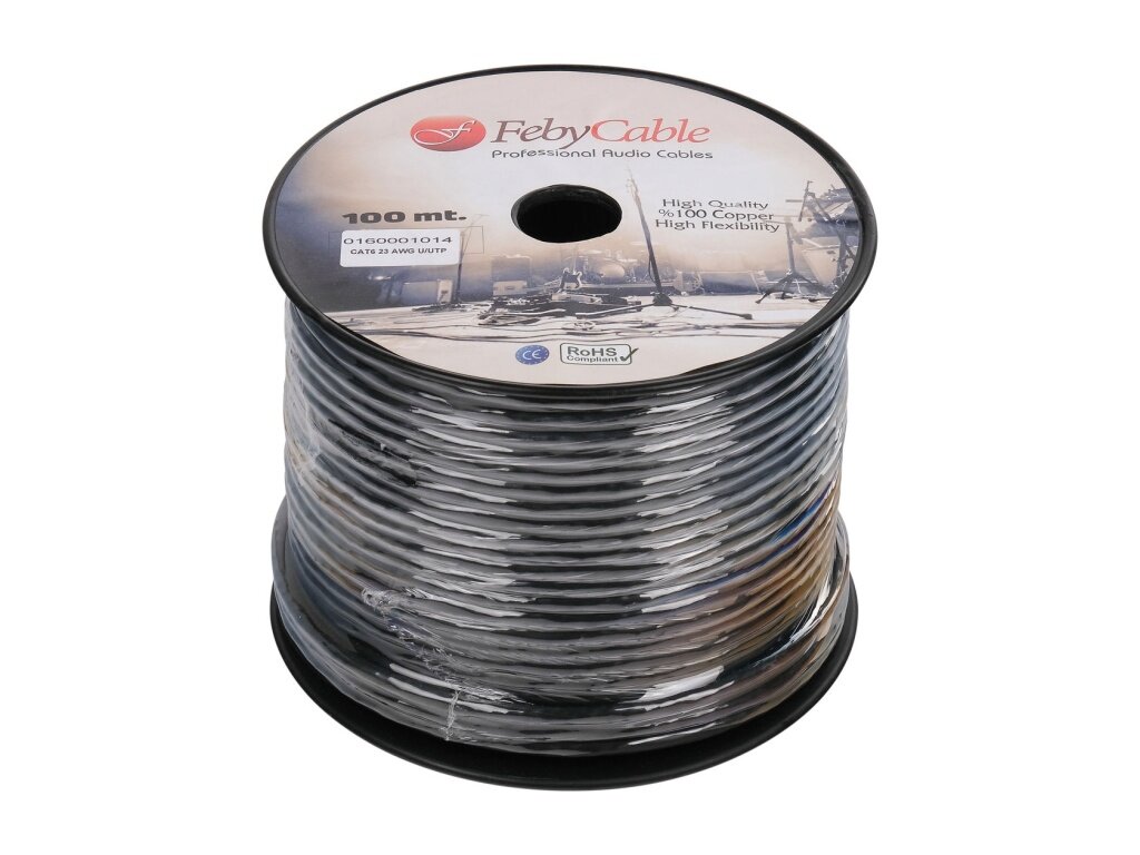 CAT6SFBK-100 Кабель цифровой CAT6SF/UTP, черный, 100м, Feby Cable