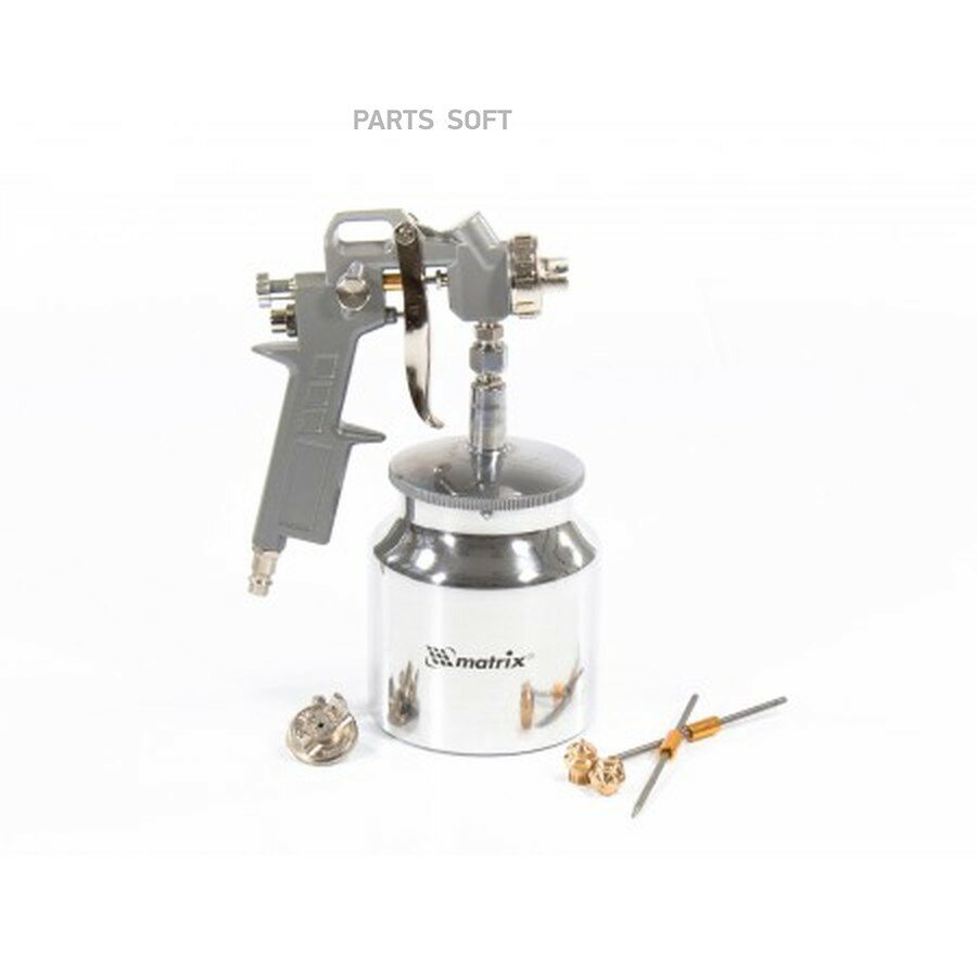 Краскораспылитель пневмат. с нижним бачком V=0,75 л, сопла диаметром 1.2, 1.5 и 1.8 мм от официального дистрибьютора, MATRIX, артикул 57317