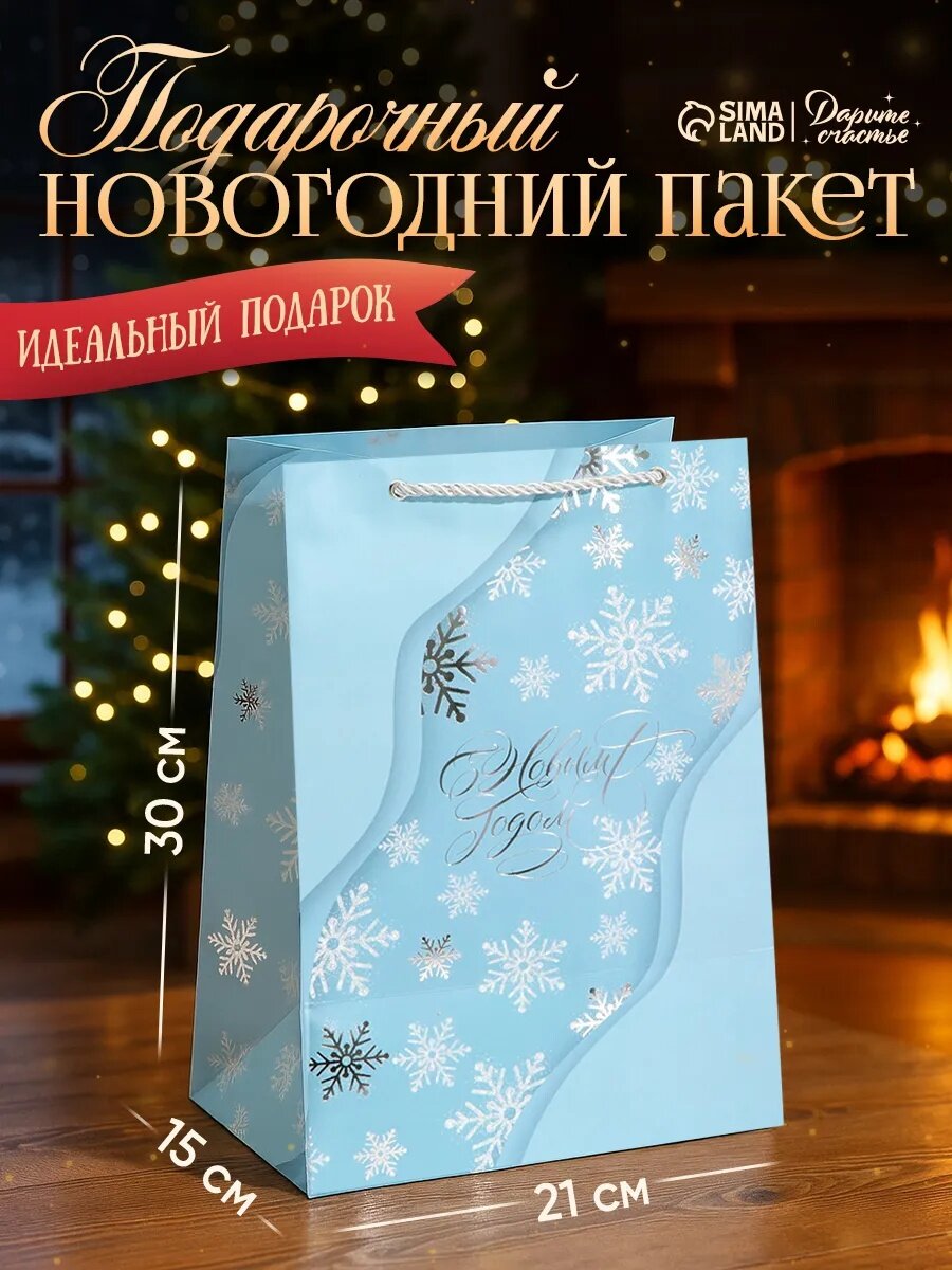 Пакет подарочный ламинированный "Лед", размер 21 × 30 × 15 см, голубой
