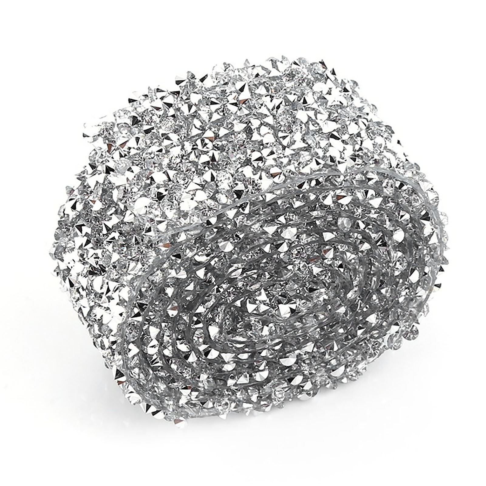 1 Yard 3cm Width Sparkling Back Glue Crystal Rhinestone Decorative Banding Belt Silver