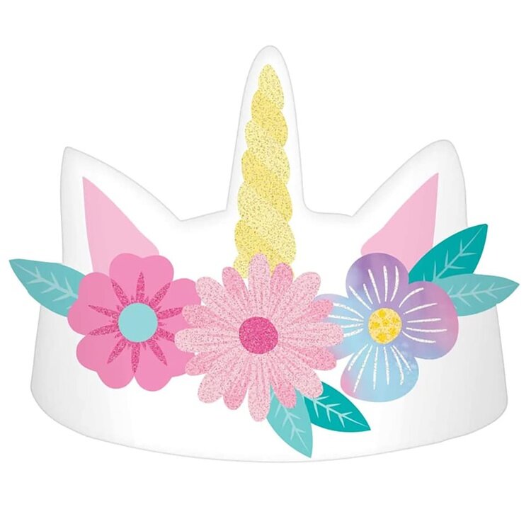 Корона карнавальная КНР Единорог с цветами, бумажная, блеск, 8 шт