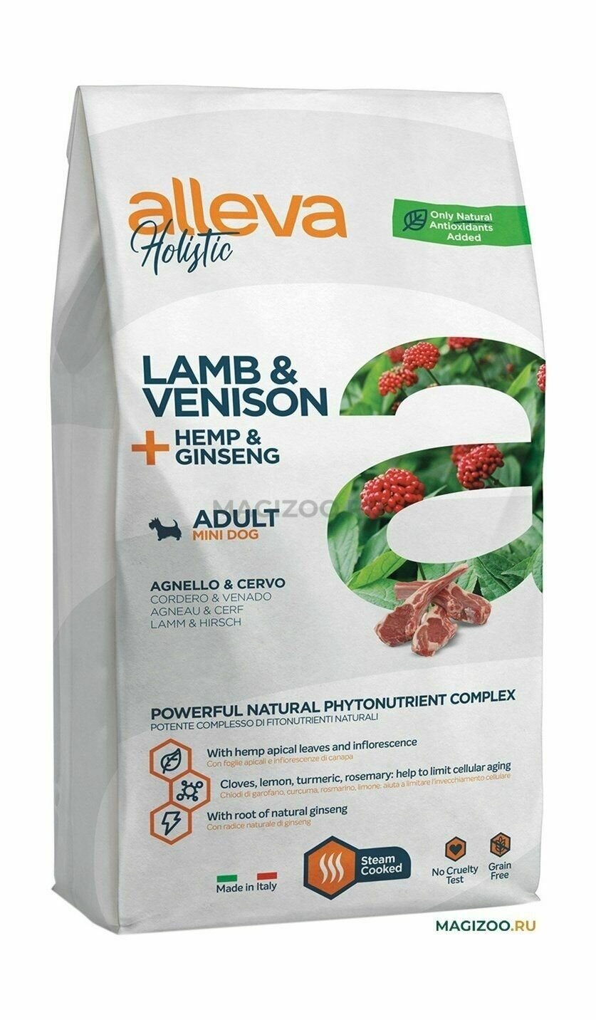 Alleva Holistic Dog Line - Сухой корм для взрослых собак мелких пород, беззерновой, ягненок с олениной, коноплей и женьшенем (12 кг)