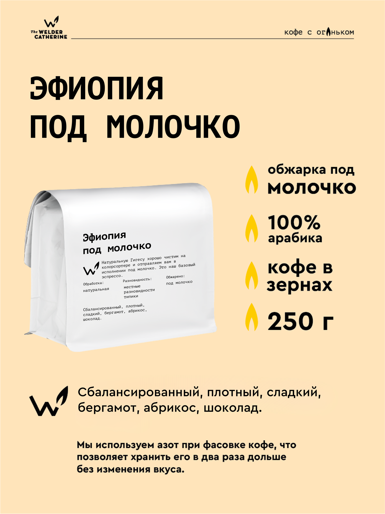 Кофе в зернах Сварщица Екатерина "Эфиопия под молочко" - 250 гр