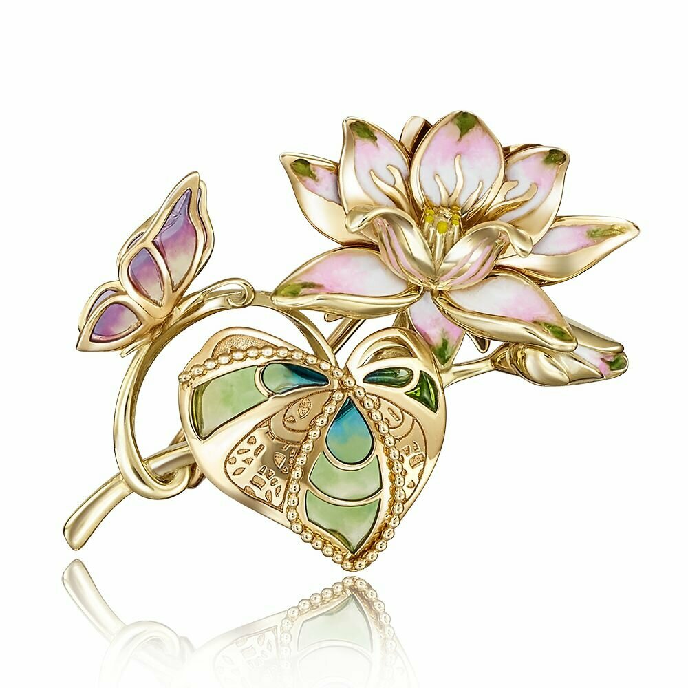 Брошь, желтое золото, 585 проба, эмаль