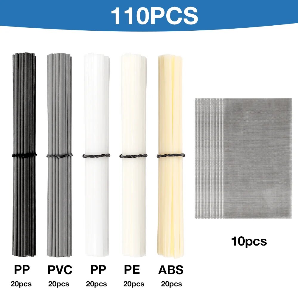 Набор пластиковых сварочных прутков ABS/PP/PVC/PE для ремонта бамперов 110PCS