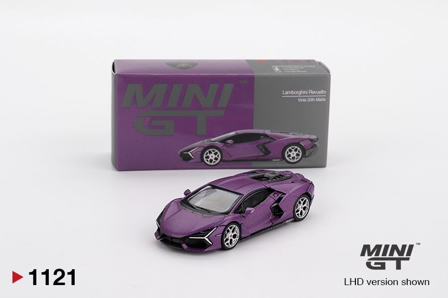 Коллекционная машинка MINI GT 1:64 Lamborghini Revuelto Viola 30th Matte Purple