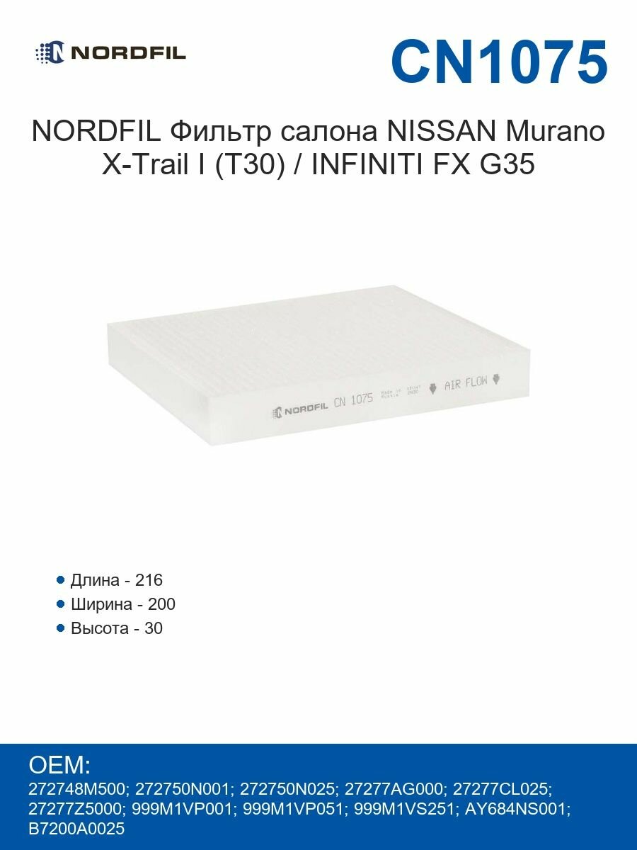 NORDFIL Фильтр салона NISSAN Murano X-Trail I (T30) / INFINITI FX G35