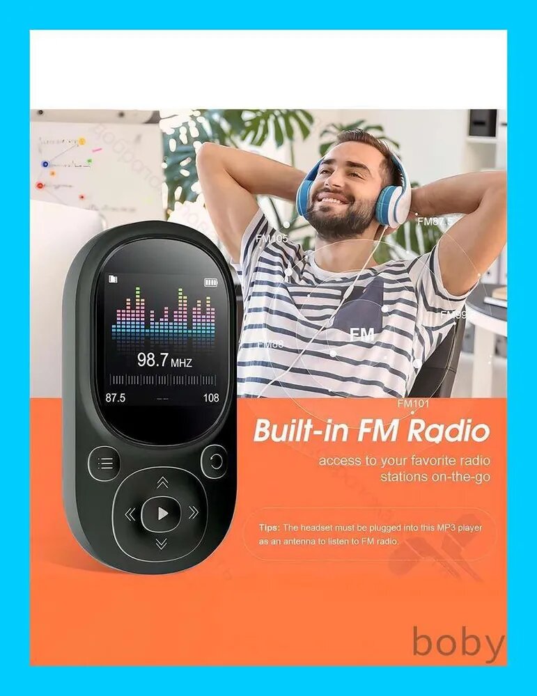 MP3-плеер 32 ГБ, черный, портативный музыкальный плеер с клипсой для удобства