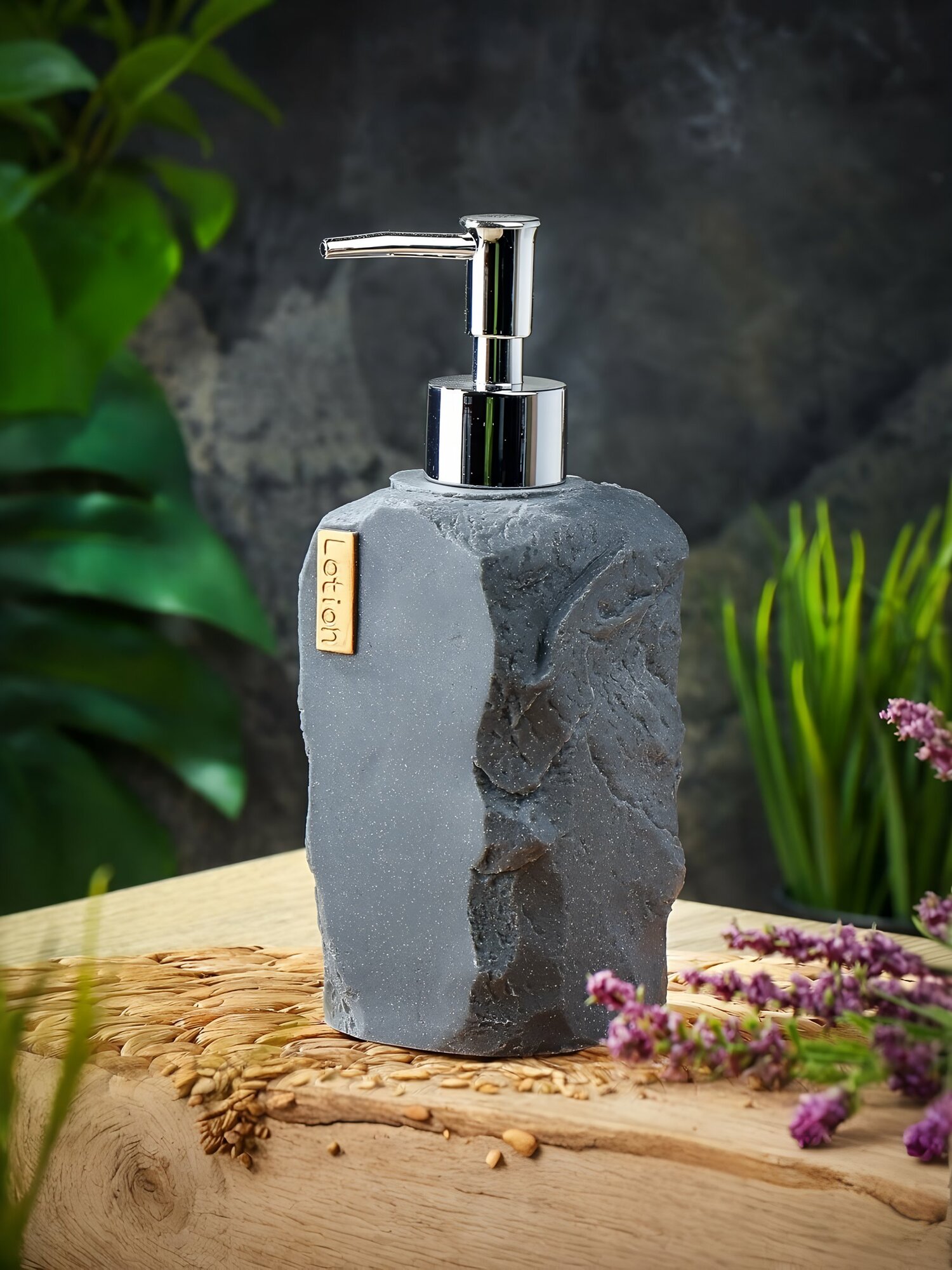 Дозатор для жидкого мыла Камень графит из полистоуна, 7.3x7.1x12.5/19 см, серый механический аксессуар для ванной комнаты