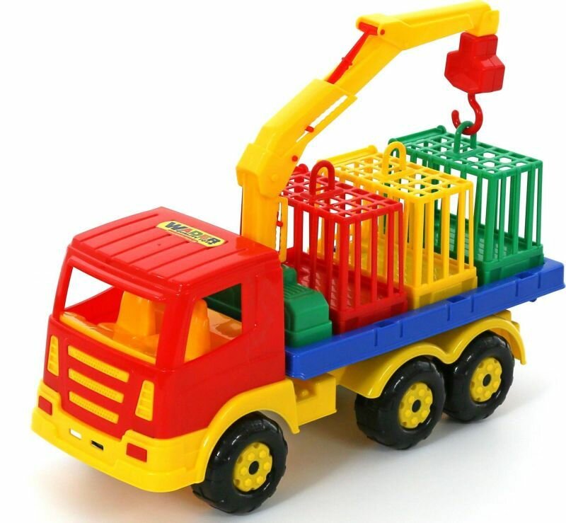 Машинка грузовик с клетками для перевозки зверей 42 см (+ платформа для перевозки машинок) / Престиж Полесье