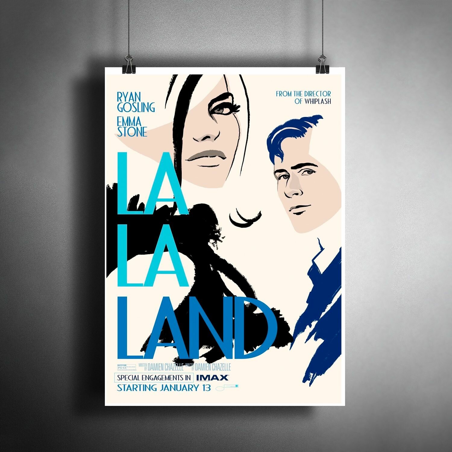 Постер плакат для интерьера "Фильм: Ла-Ла Ленд. La La Land. Райан Гослинг, Эмма Стоун"/ Декор дома, офиса, комнаты A3 (297 x 420 мм)