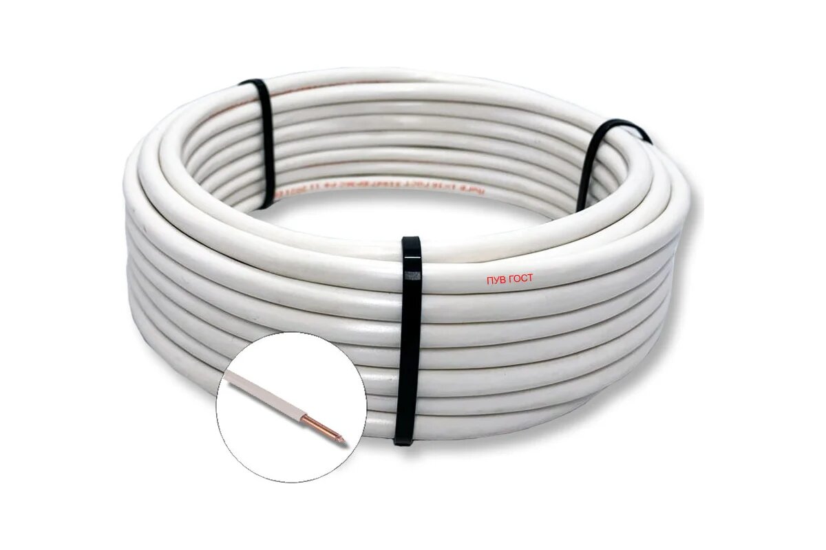 Проводник Провод установочный пув 1x4 мм2 белый, 15м OZ247242L15