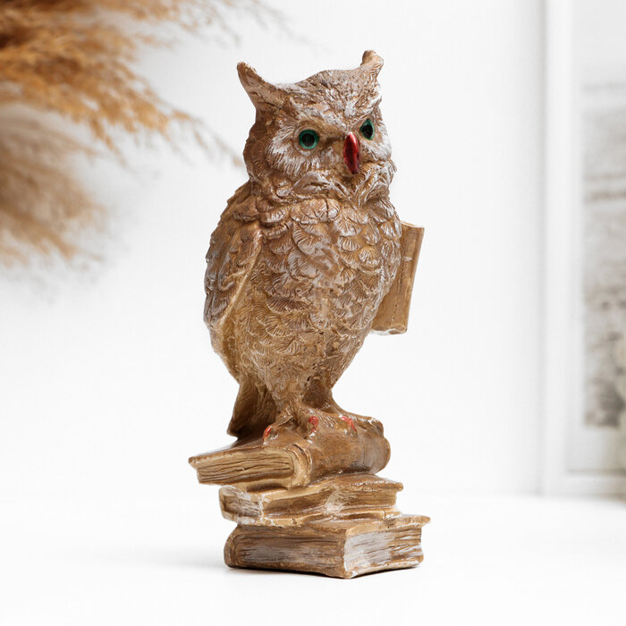 Фигурка гипс Сова на книгах коричневая, 14×6×6 см