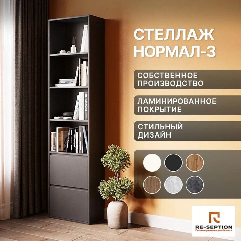 Стеллаж напольный пристенный "Нормал-3" Черный, 500х1950х250
