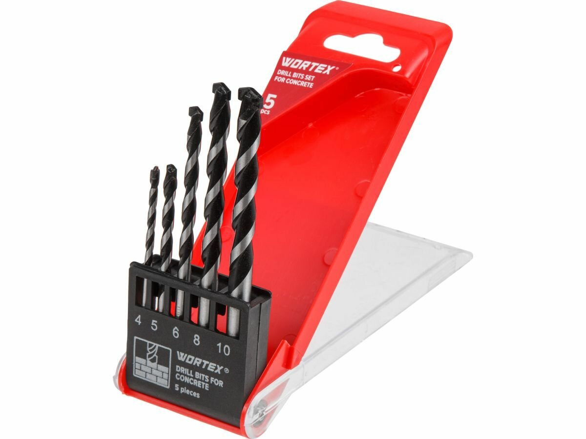 Набор сверл для бетона и кирпича, набор 5 штук, сталь WORTEX