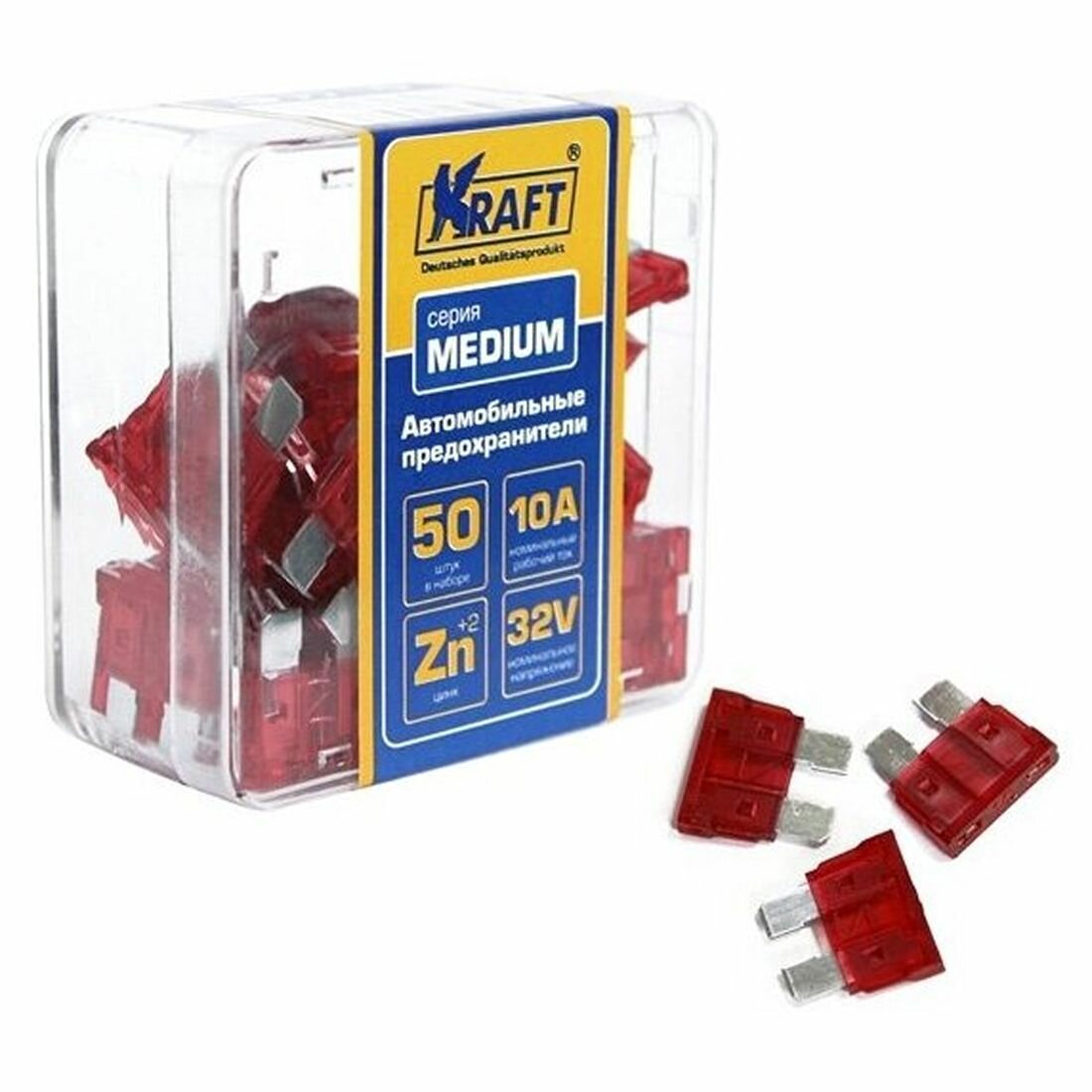 Набор предохранителей 10А (MEDIUM 50шт) пласт. кор. KRAFT KT870003