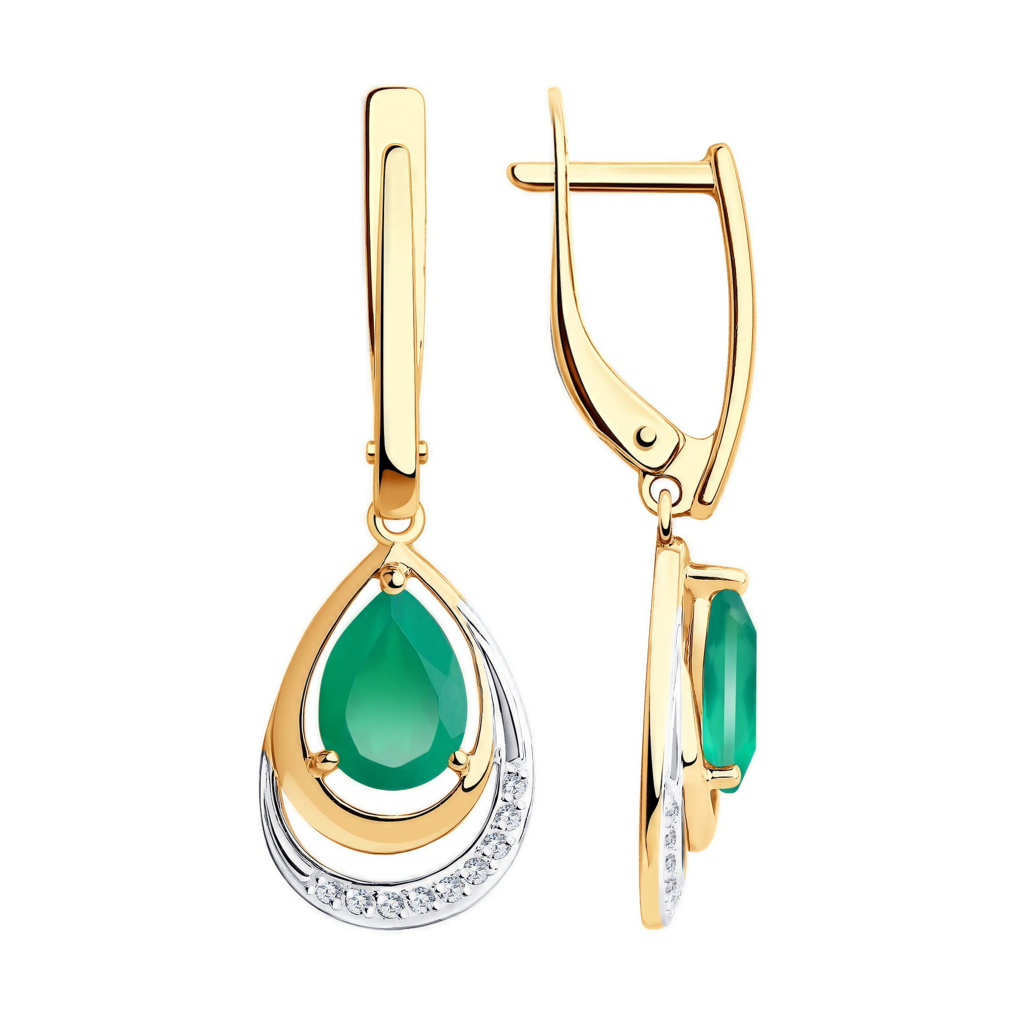 Серьги, красное золото, 585 проба, агат, фианит