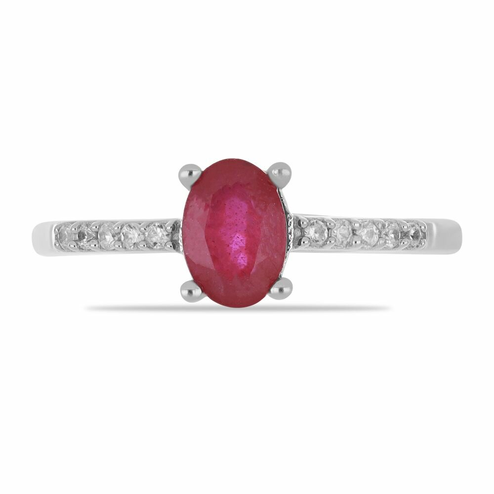 Кольцо, серебро, 925 проба, родирование, циркон, рубин