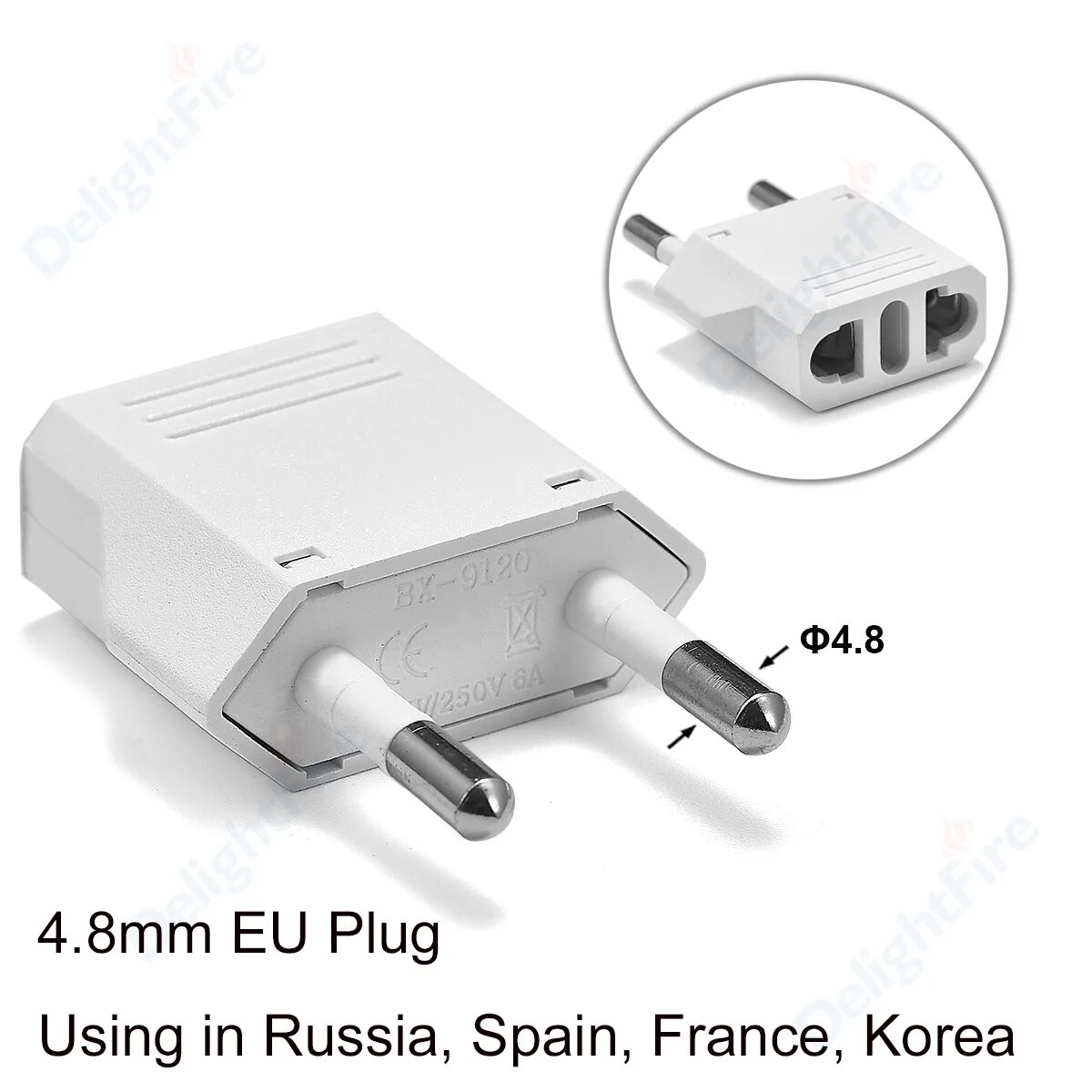 Дорожный адаптер DelightFire US в EU 1pcs, 4.8mm white