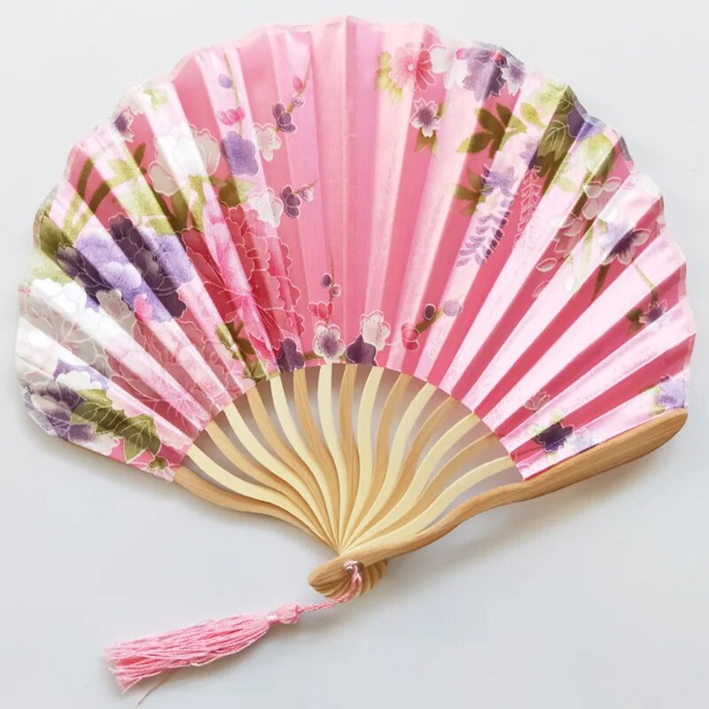 Складной бамбуковый веер в винтажном стиле Розовый, Silk Fan