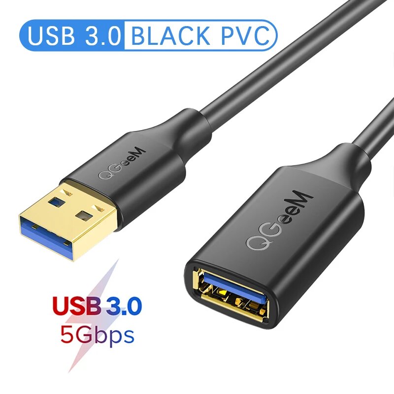 QGeeM USB 3.0 кабель черный 0.3/1.2/1.8/3 м 1m 3ft, USB3.0 PVC Black