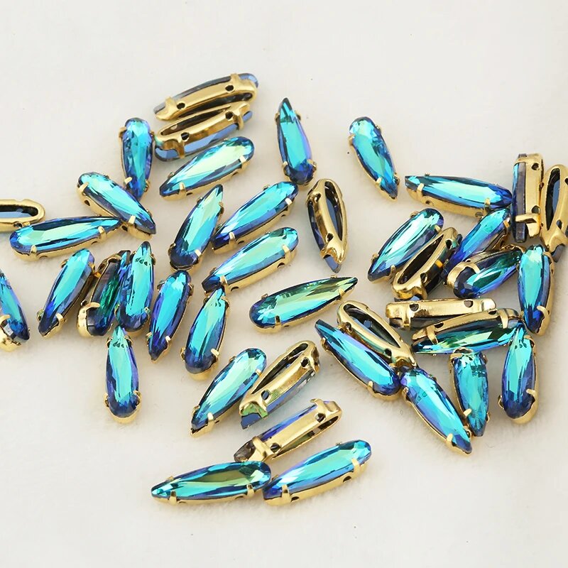 Стразы хрустальные 4x15 мм, Gold Blue Light, 20 шт.