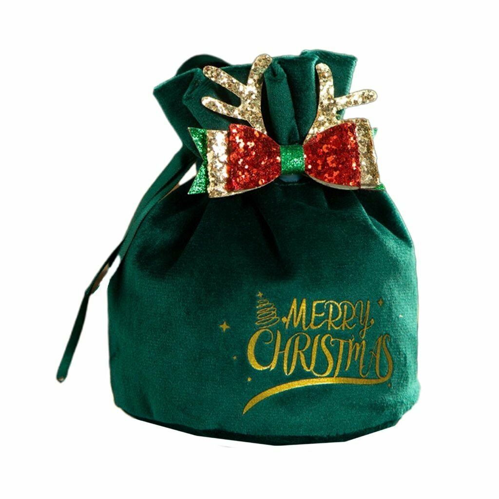 Подарочный мешок из бархата на Рождество, Темно-зеленый - Большой