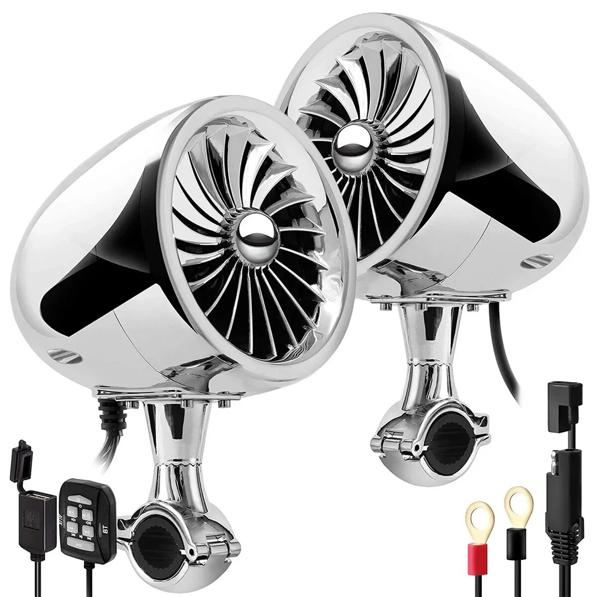 Усилитель 300 Вт, 4 дюйма, водонепроницаемые мотоциклетные стерео Bluetooth-радиодинамики, высококачественная система воспроизведения аудиосистемы ATV UTV с USB AUX MP3 Chrome - Fan