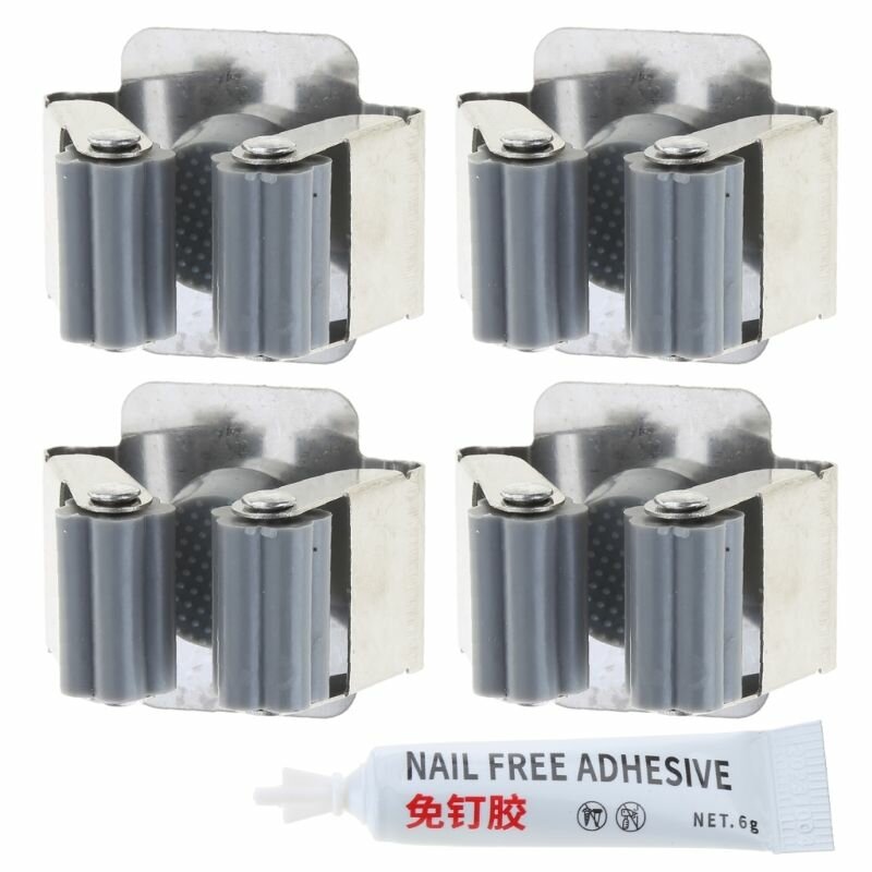 Настенный держатель для швабры и веников 4 шт без сверления прочный клей нержавеющая сталь удобное хранение уборочного инвентаря