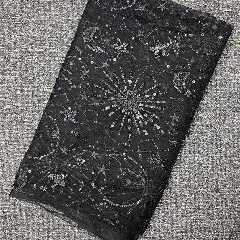 Марлевая кружевная ткань с блестками Stars Moon Черный, черный