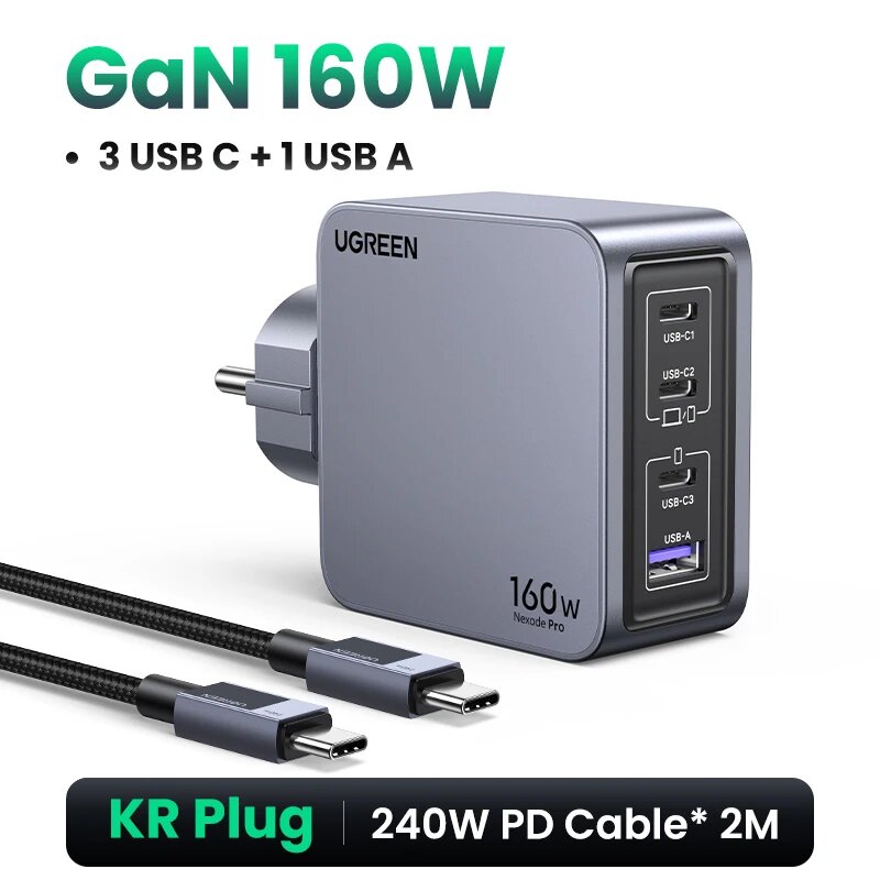 UGREEN 160W GaN зарядное устройство PD3.1 Type C QC4.0 3,0 Быстрая зарядка для KR 2M 240W Cable