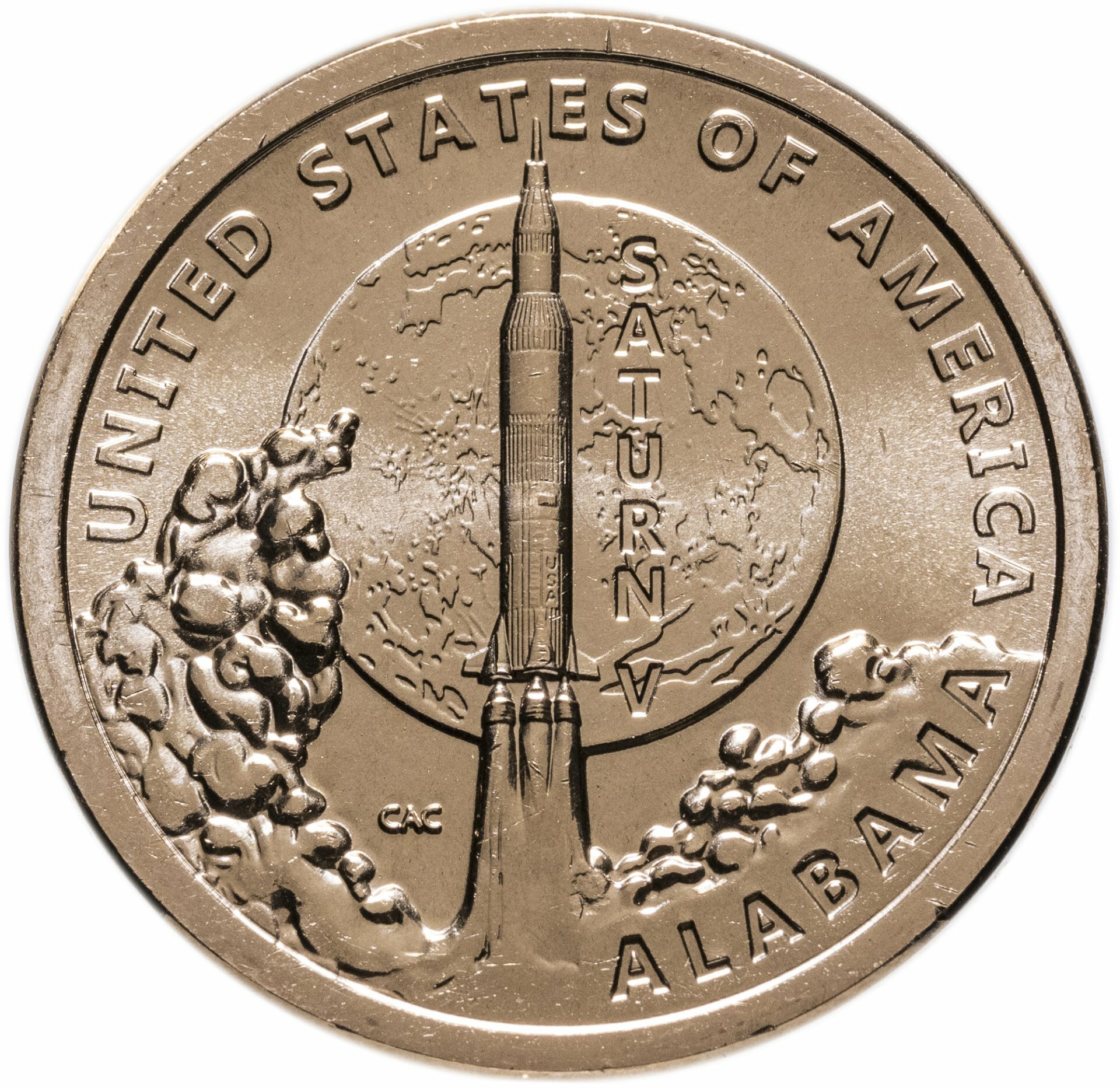 США 1 доллар 2024 D Американские инновацииРакета "Сатурн V" Алабама, Медь с марганцево-латунным покрытием, в сохранности UNC