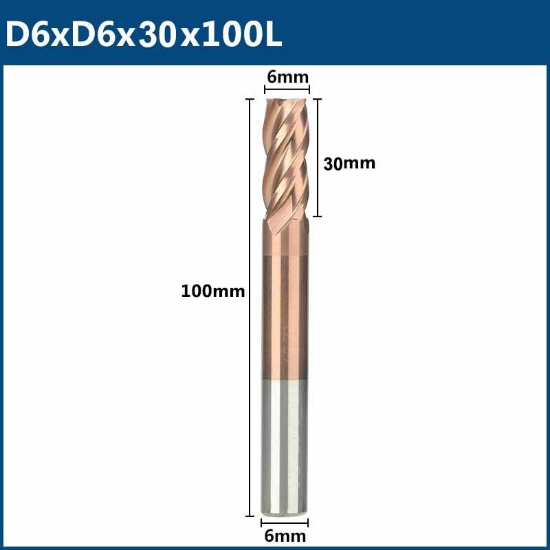 Фреза спиральная четырехзаходная XCAN HRC55 6x6x30х100мм, по металлу, покрытие TiCN