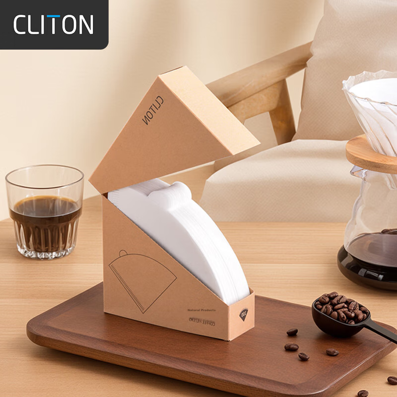 CLITON Coffee Filter Papers, Portable Drip-Style Pour-Over Coffee Powder Filter, V-Shaped Filter Cup with White Filter Papers, 100 Sheets