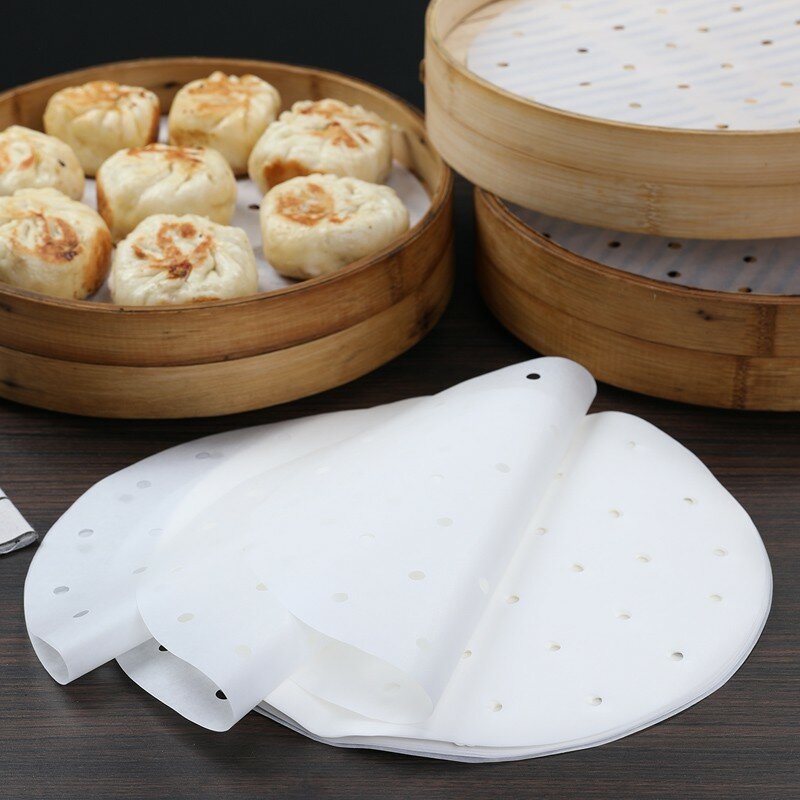 Fangcaodi Disposable Steamer Paper, 80 Sheets, Round Non-Stick Oil-Proof Paper, Steamer Cloth for Steaming Buns And Mantou, Paper Liner, 23cm