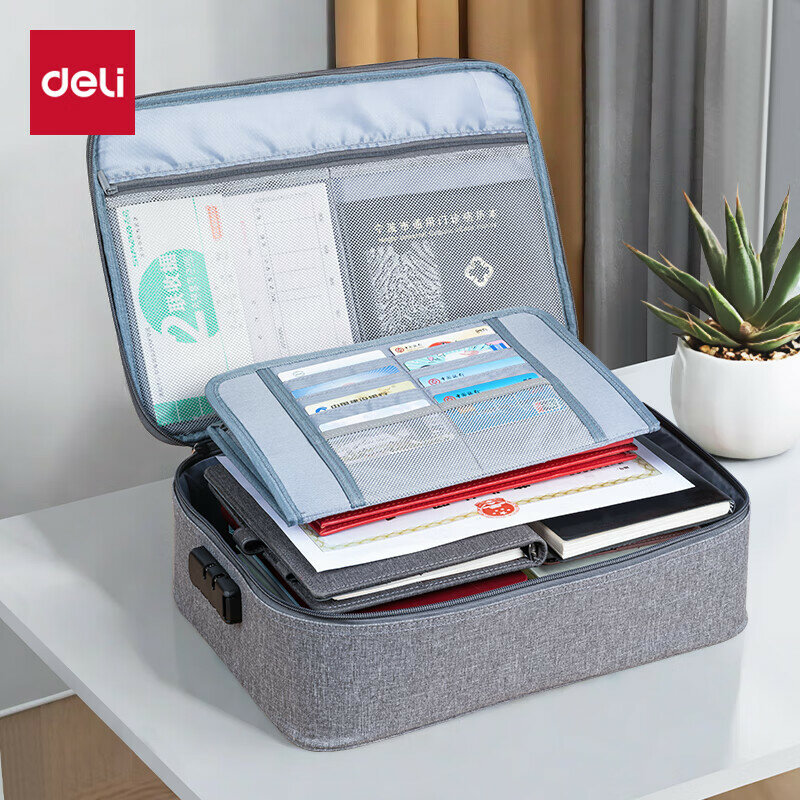 Deli Document Organizer, File And Document Classification Storage, Large Capacity Handheld with Password Lock, Gray, 63758A