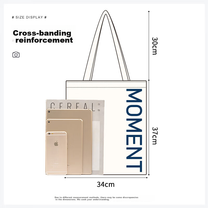 Baicaoyuan Canvas Bag, Tote Bag, Shopping Bag, Fabric Bag, Handbag, Eco-Friendly Bag, Storage Bag, Letter M