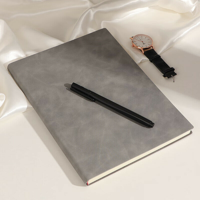 Tengxiong Notebook B5, Sheepskin Cover, Business Meeting Record Book, Soft Cover, Simple Diary, College Student Planner, Stationery, Office Supplies, Customizable - Gray