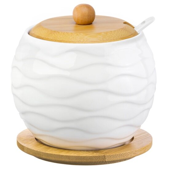 Сахарница с ложкой Elan Gallery "Айсберг" на деревянной подставке, 620мл