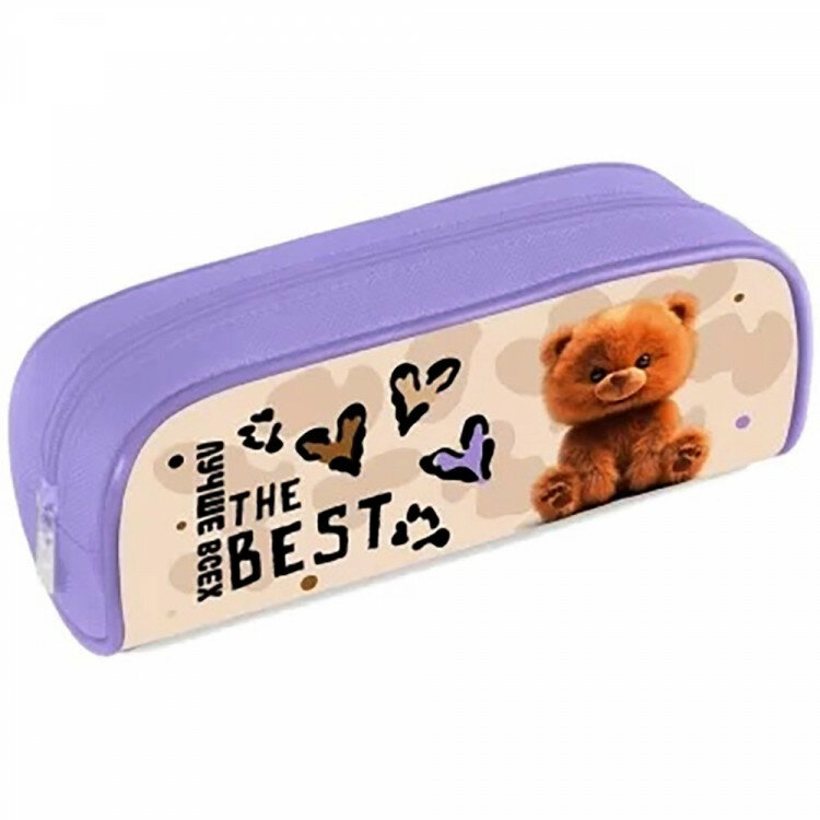 Пенал-косметичка 1 отделение (Hatber) Пушистый мишка мягкий 210х80х40мм арт. Npk_65241