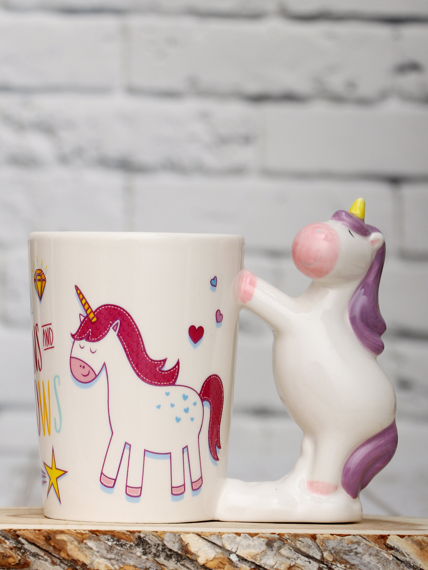 Кружка для чая Единорог Сердечко N 3 Эврика 300 мл белая, с объемной ручкой, детская, подарочная девочке, Unicorn