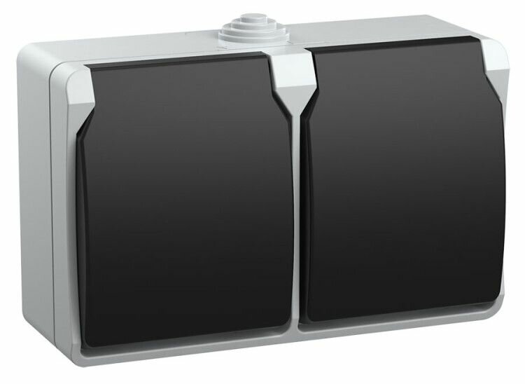 Розетка IEK 2 поста, 16А 250В IP54 Открытый монтаж, Винтовой зажим, ERS22-K03-16-54-DC, Заземление, Защитные шторки, Крышка, серый цвет (комплект 2 шт.)