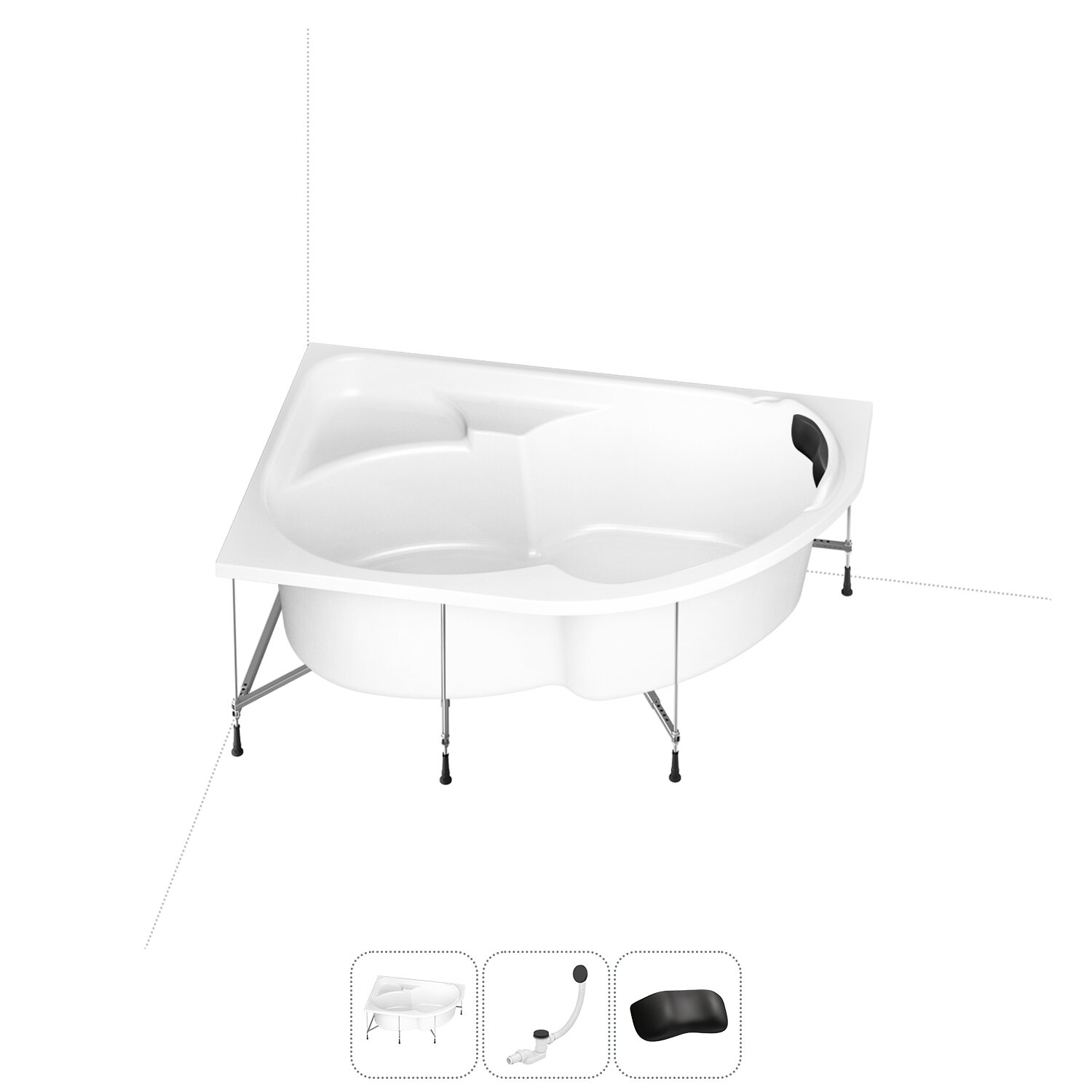 Угловая ванна акриловая 170 x 105 с каркасом Lavinia Boho Grance Hill 20220983R в наборе 4 в 1: асимметричная ванна (левый разворот), каркас, слив-перелив, подголовник