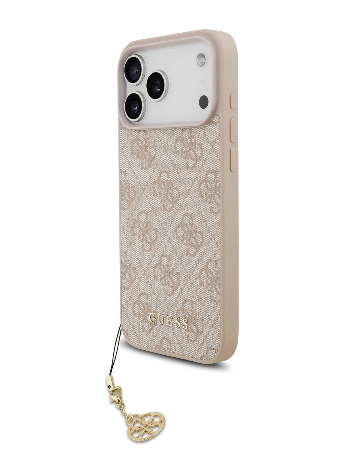 Guess чехол с MagSafe для iPhone 17 Pro Max, PU кожа с принтом 4G, с подвеской, розовый